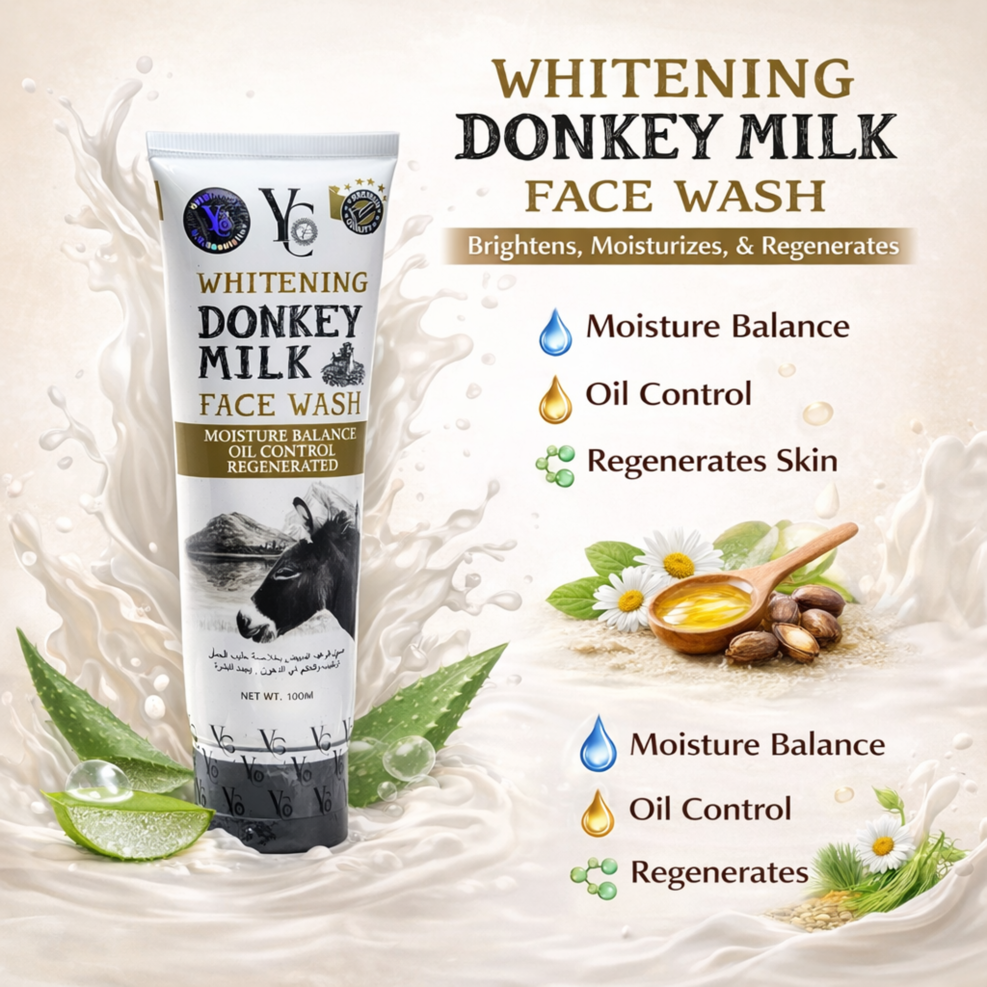 YC Whitening Donkey Milk Face Wash 100ml | Moisture Balance & Oil ...